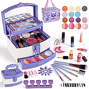 Mathea Kids Makeup Kit for Girls, Washable Non-Toxic Play Makeup, Real Makeup Girl Toys, Makeup Set for Girls, Easy to Storage and Portable, Birthday Toys Gift for 3 4 5 6 7 8 9 10 11 12 Years Old Kid