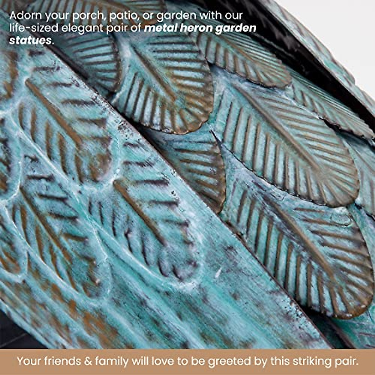 Bits and Pieces - 34” Metal Verdigris Herons Garden Statues - Set of 2 - Yard Decorations - Outdoor Sculptures - Garden Decoration - Heron Yard Art