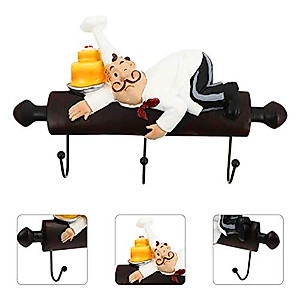 Cabilock Cute Chef Hooks 2Pcs Resin French Chef Figurine Coat Rack Wall Mounted Wall Hooks Decorative Cook Hanger Hook Towel Hooks Hat Rack for Home Kitchen Bakery Chef Kitchen Hanger