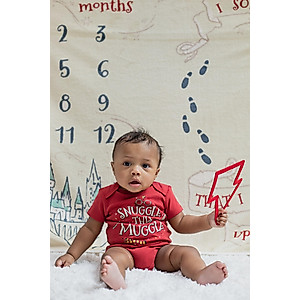 Harry Potter Newborn Baby Boys Bodysuit and Monthly Milestone Blanket 4 Piece Maroon/White 0-3 Months