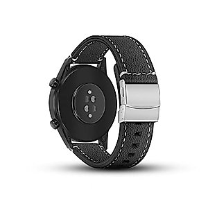 DOANYA 18mm Top Grain Leather Watch Band, Black Watch Strap Compatible with Fossil Sport (41mm women's) / Seiko 5 (SNK805 / SNK803 / SNK807) with Push Button Hidden Clasp for Men Women