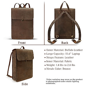 LUXEORIA Genuine Leather Backpack for Men and Women, Minimalistic Leather Backpack, Handmade Retro Style 15.6" Laptop Bag, Hiking Shoulder Daypack - Hunter Brown