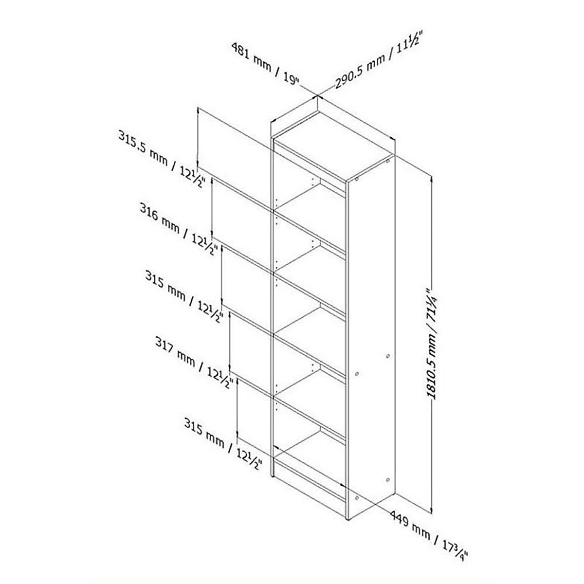 South Shore Axess 5-Shelf Narrow Bookcase-Morgan Cherry