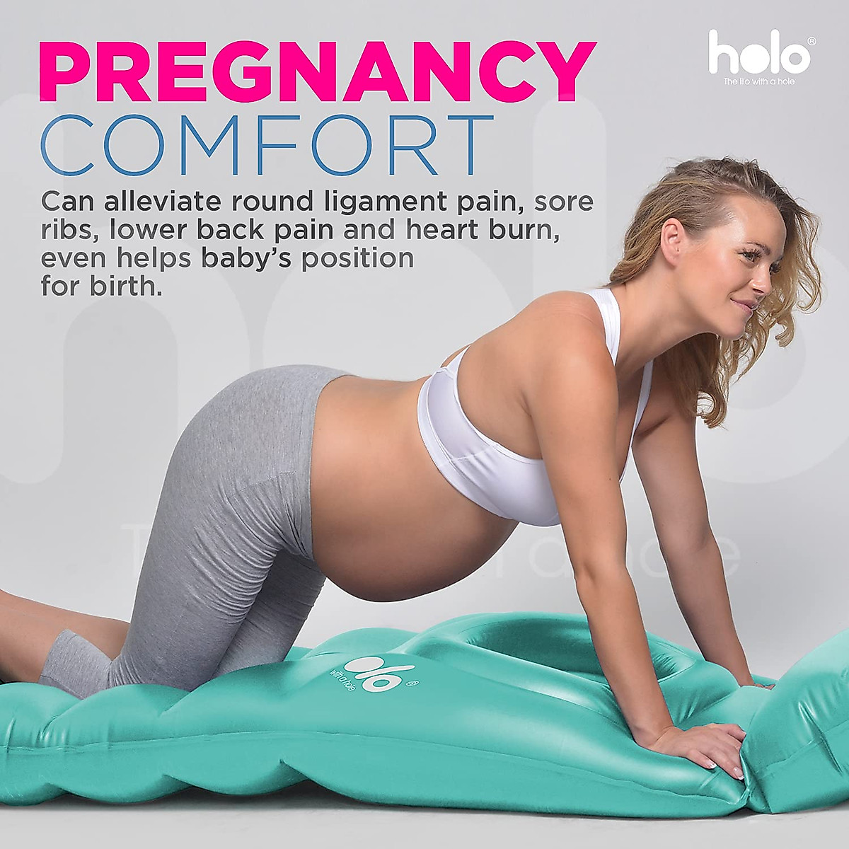 HOLO The Original Inflatable Pregnancy Pillow - Full Body Maternity Airbed/Float with Hole for Tummy - for Ultimate Sleeping Support & Comfort - Say Goodbye to Pregnancy Related Aches and Pains (Mint)
