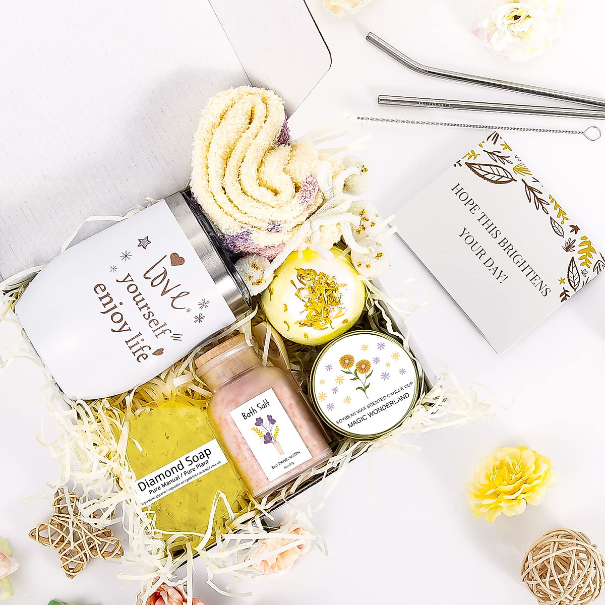 Gifts for Women, Birthday Gifts for Women, Unique Gift Ideas for Mom from Daughter, Gifts for Friends Female, 30th 40th 50th Happy Birthday Gift Basket for Women, Thank You Gift for Women (Yellow)