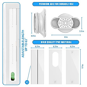E-SDS Portable Air Conditioner Window Kit with 5.9” Diameter 78" Length Exhaust Hose for Sliding Window, Adjustable AC Window Vent Kit with Hose and 4 Slide Seal Plates