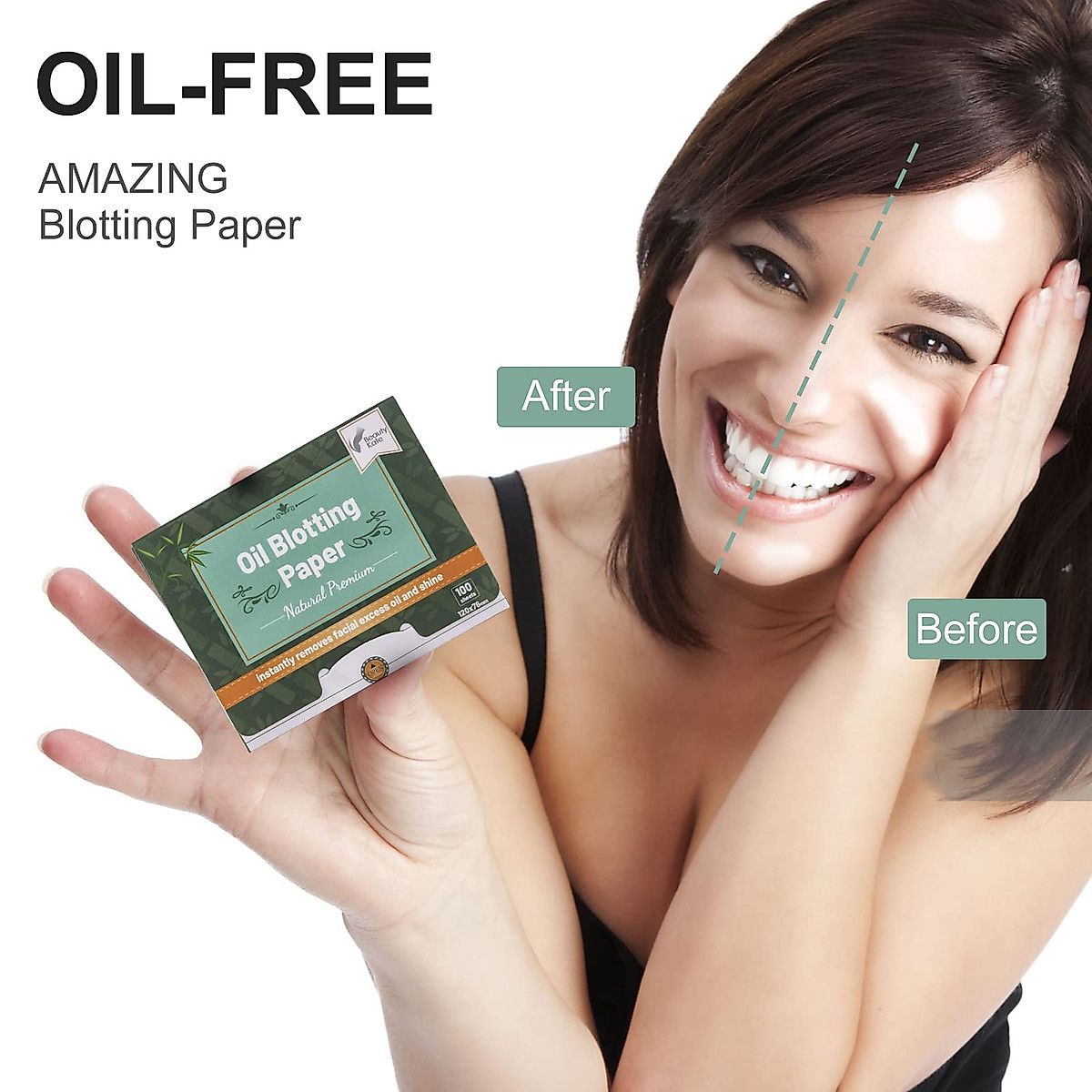 Natural Oil Blotting Paper for Oily Skin with Bamboo Charcoal - 26% Larger Oil Blotting Sheets for Face,Makeup Friendly,100 Counts,Easy Take Out Design, Premium Oil Absorbing Sheets