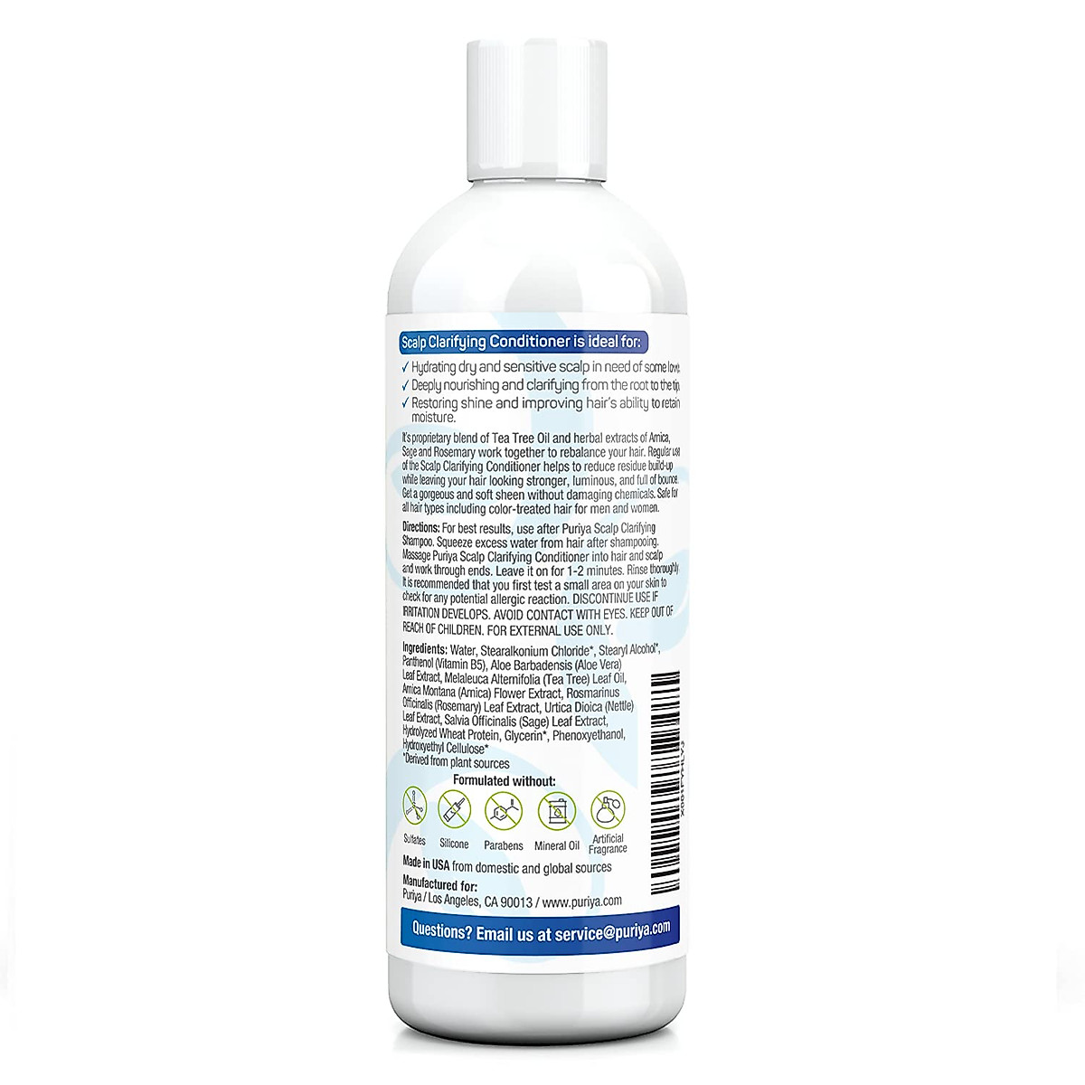 Puriya Sulfate Free Hair Conditioner with Tea Tree Oil, Moisturizing Treatment for Dry, Itchy, Flaky Scalp and Damaged Hair, For Men and Women, 16 Ounce