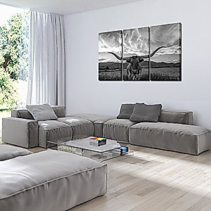 Kreative Arts - Large Modern Canvas Wall Art for Home and Office Decoration Animal Pictures Print Art on Canvas Texas Longhorn Canvas Prints Giclee Artwork for Wall Decor 16x32inchx3pcs
