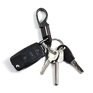 Car Keychain Accessories Leather Holder Keyfob Sturdy Metal Carabiner Key Chains for Women and Men (Black, Black), Black 2, Medium, YSK-350