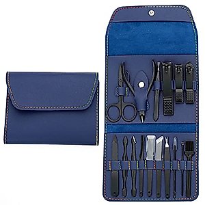 Manicure Set Professional Nail Clipper Kit, 16Pcs Stainless Steel Manicure Kit Gifts for Unisex, Manicure and Pedicure Set, Hand Foot Nail Care Tools Nail Grooming Kit with Portable Travel Case Navy