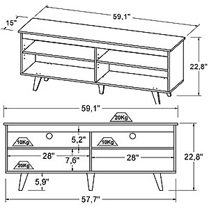 Walker Edison Rohde Contemporary 4 Cubby TV Stand for TVs up to 65 Inches, 58 Inch, White