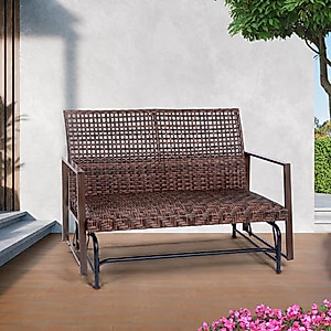 Wicker 2 Person Patio Glider with Double Weaved Wicker Seat, Powder Coated Aluminum Frame, 50" W x 25.5" D x 35.5" H, 400 Lb Weight Capacity
