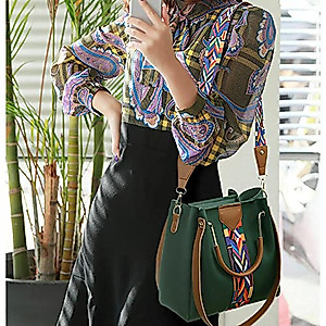 Women Fashion Handbags Wallet Tote Bag Shoulder Bag Top Handle Synthetic Leather Satchel Purse Set of 4 (Green)