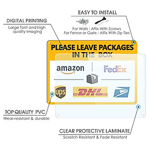 Package Delivery Sign Delivery Instructions Sign 2 Pack Leave Packages in The Box Sign,Two For One : 1 Pcs Super Tough PVC+1 Pcs Self Adhesive Vinyl, Rust-Free, Weather-Proof