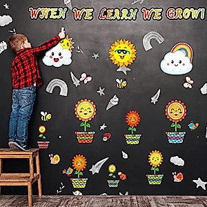34 Pieces Spring Sunflower Classroom Bulletin Board Set Springtime Blooms Flowers Cutouts Colorful Butterfly Bee Bird Sun Clouds Cutouts When We Learn We Grow Bulletin Board Decor