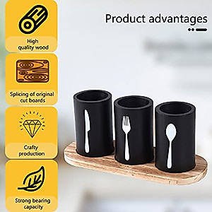 Silverware Organiser - Set of 3 (with wooden tray)Tabletop wooden silverware holder utensil holder for forks spoons knives party kitchen holder silverwareliving room Restaurant (Black Black Black)
