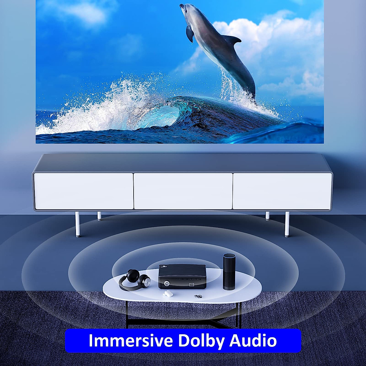 NexiGo PJ20 Outdoor Movie Projector with WiFi and Bluetooth, Native 1080P, Dolby_Audio Sound Support, Compatible w/TV Stick,iOS,Android,Laptop,Console (Renewed)