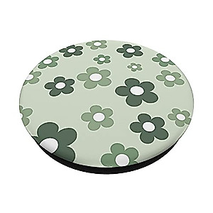 Retro Aesthetic Sage Green Daisy Floral Pattern PopSockets Swappable PopGrip