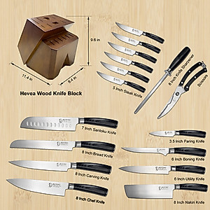 RITSU Knife Set, 17 Pieces Kitchen Knife Set with Block, 1.4116 German Steel knife set with sharpener, 6 Pieces Steak Knife Set, Professional Chef Knife Set & Scissor, Suitable for Home Kitchen