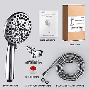 Iopsk High Pressure Shower Head with Handheld,10 Spray Settings Detachable Handheld Shower Head, Hand Held Rain Showerhead with 60 Inch Stainless Steel Hose and Adjustable Bracket(Chrome)