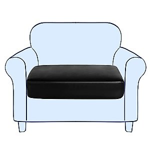 SUBRTEX Leather Waterproof Cushion Covers Breathable Sofa Seat Slipcpvers for 1-2-3-4 Seaters Stretch Replacement for Furniture Protector (Small, Black)