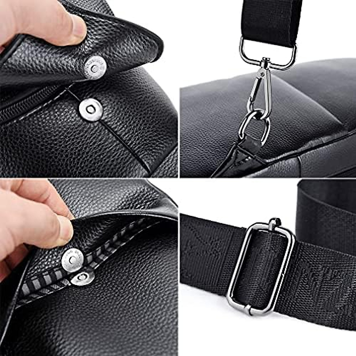 Leather Sling Bag Crossbody Backpack for Men Outdoor Travel Hunting Hiking Shoulder Chest Pack Camping Casual Daypack Black