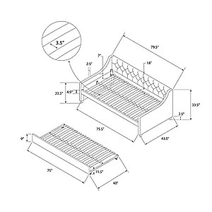 Novogratz Her Majesty Upholstered Daybed with Trundle, Twin Size Frame, Pink Linen
