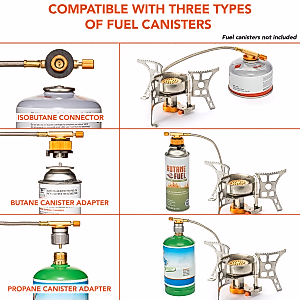 BP Compact 2.0 Portable Camping Stove (Propane + Butane Adapters Included) | Windproof Camping and Backpacking Mini Stove with Built-in Ignition System | Perfect for Hiking and Picnic -3900W