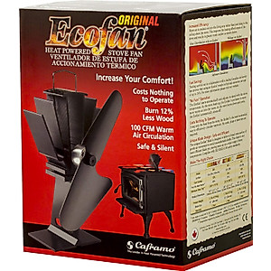 Ecofan® Original, Classic Styled, Heat Powered Wood Stove Fan, 100CFM, 800CAXBX, 7.9" Blade, Black