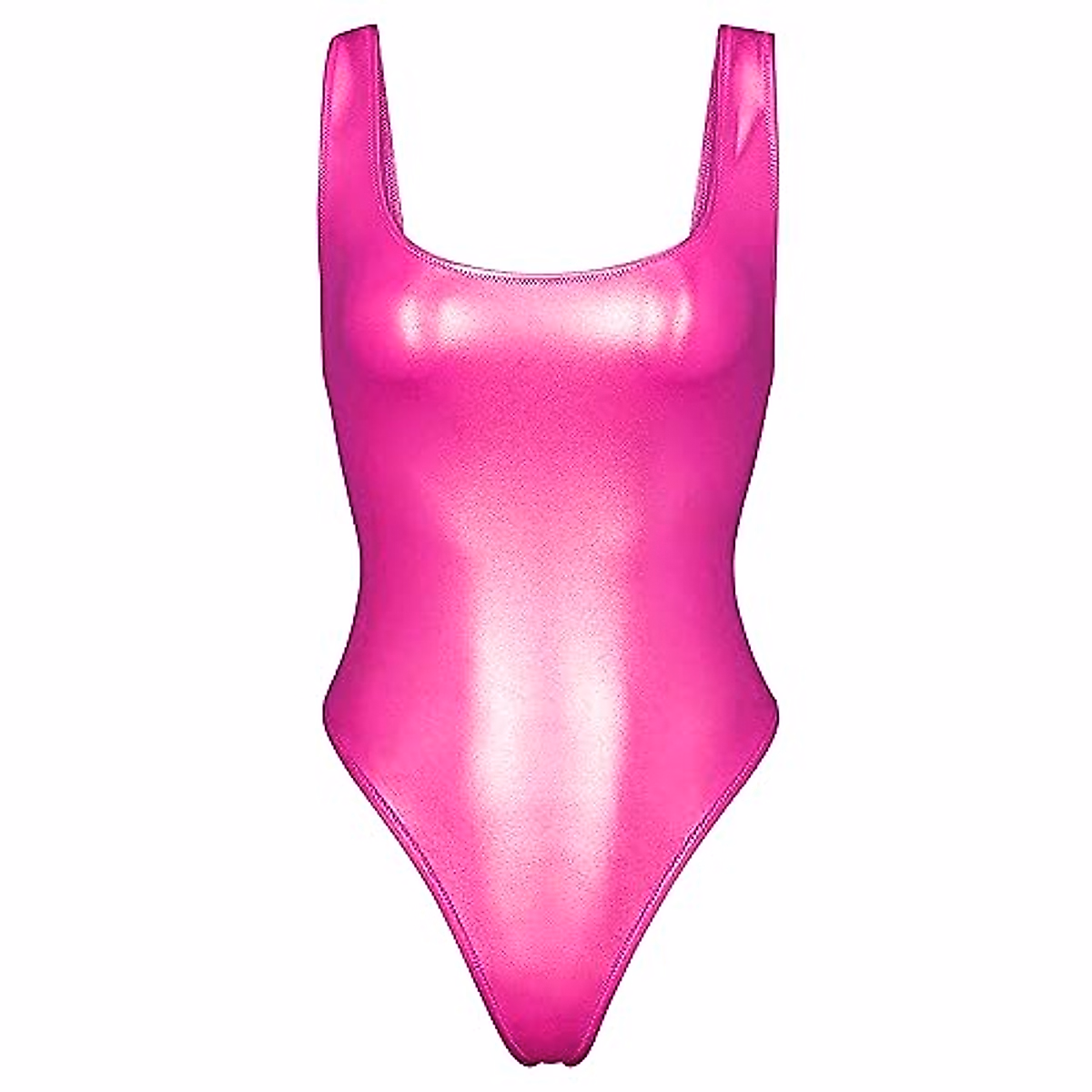 Metallic Swimwear for Women, Retro 70s One Piece Shiny Bathing Suit High Cut Rave Wear Disco Bodysuit (T043,Rose,M)