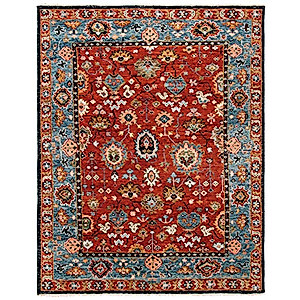 SAFAVIEH Samarkand Collection 10' x 14' Red/Blue SRK117Q Hand-Knotted Traditional Oriental Premium Wool Area Rug