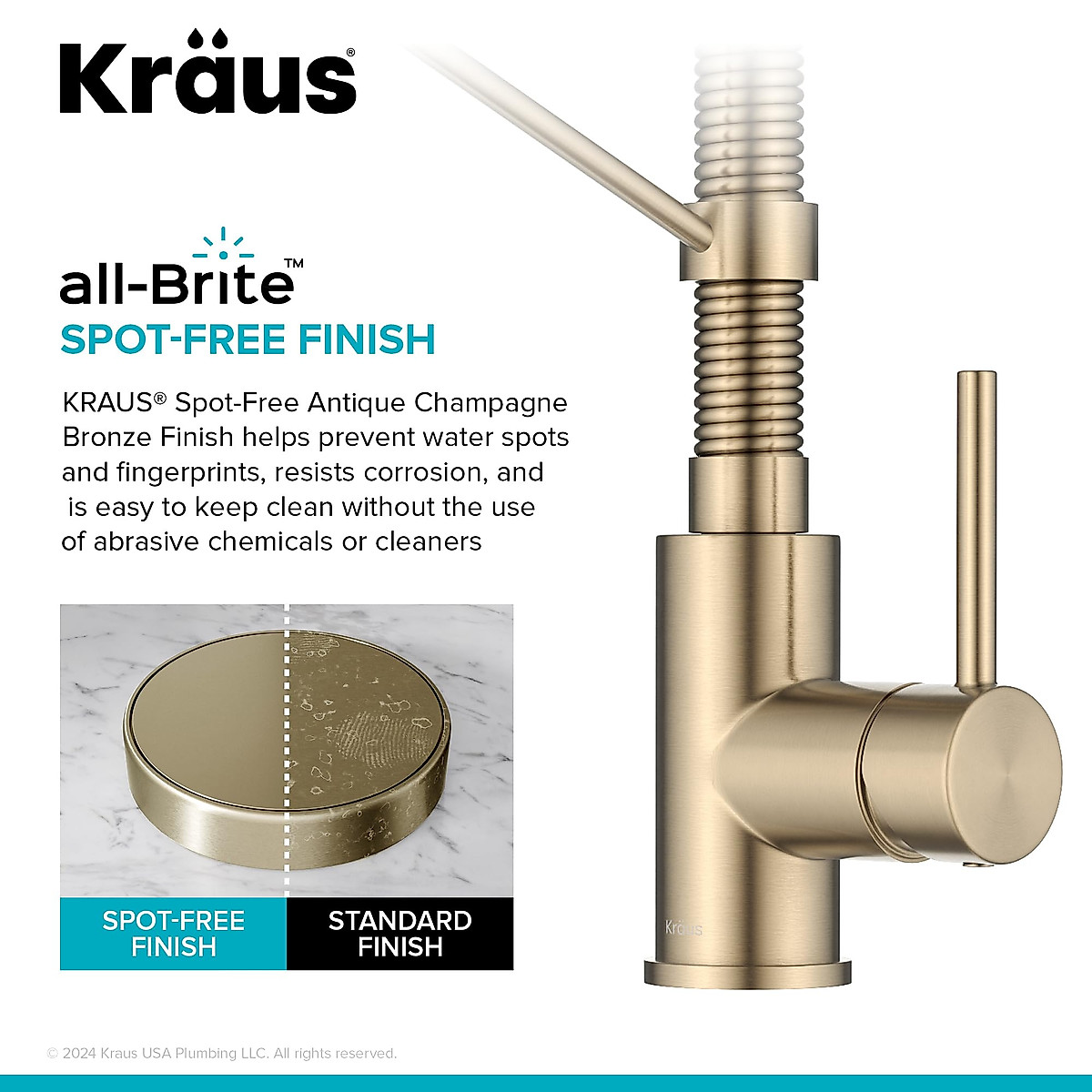 KRAUS Bolden Commercial Style 2-Function Single Handle Pull Down Kitchen Faucet in Spot-Free Antique Champagne Bronze, KPF-1610SFACB