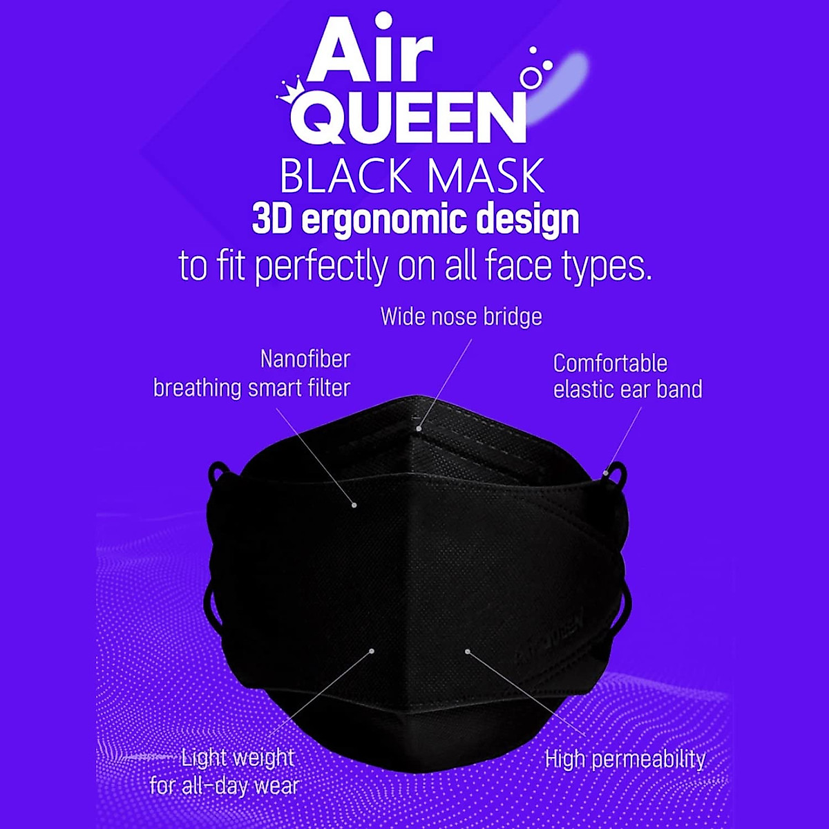 AIRQUEEN 3-Layer Nano-Filter Face Mask for Adults, Black 30 Pack, Lightweight and Breathable Face Mask, Reusable Face Mask