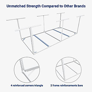 FLEXIMOUNTS 4x8 Overhead Garage Storage Rack without Decking,Garage Storage Organization Systerm,Heavy Duty Metal Garage Ceiling Storage Racks,600lbs Weight Capacity,White