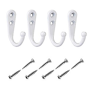 eBoot 20 Pieces Wall Mounted Hook Robe Hooks Single Coat Hanger and 50 Pieces Screws (White)