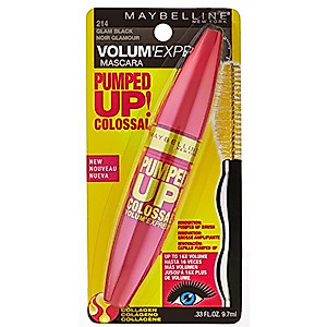 Maybelline Volum' Express Pumped Up Colossal Mascara, Washable Formula Infused with Collagen for Up To 16x Lash Volume, Glam Black, 1 Count