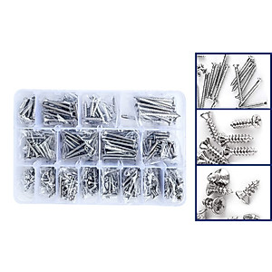 RUIQING 460Pcs 304 Stainless Steel Flat Head Phillips Wood Screws Set, Self-Tapping Sheet Metal Screws Assortment Set Contains #4#6#8#10#12