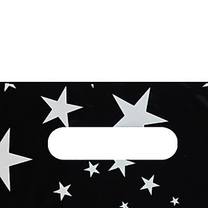 InfinitePack Large 9"x12"(100pcs) Silver Stars Printed on Black Thank You Merchandise Bags , Die Cut Handles, Retail Shopping Bags for Boutique, Goodie Bags, Gift Bags Bulk, 9"x12",100 Pack