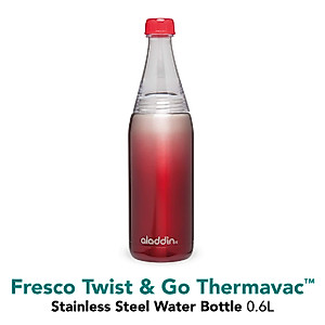 Aladdin Fresco Twist and Go Stainless Steel Vacuum Insulated Water Bottle, Red, 0.6 Litre