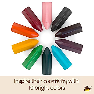 Honeysticks Triangular Crayons (10 Pack) - 100% Pure Beeswax, Food Grade Colors, Non Toxic Crayons for Baby, Toddlers ages 1-3,2-4, Triangle Shape for Pencil Grip Development. Handmade in New Zealand
