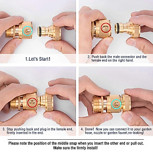 8PCS Garden Hose Quick Connector, 3/4 inch GHT Solid Brass Water Hose Thread Fittings, Easy Connect & Disconnect Adapters, Male and Female(2+2 Pairs)