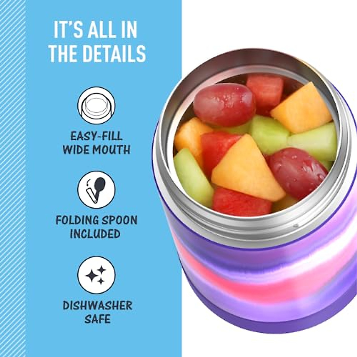 THERMOS FUNTAINER 16 Ounce Stainless Steel Vacuum Insulated Food Jar with Spoon, Purple Mirage