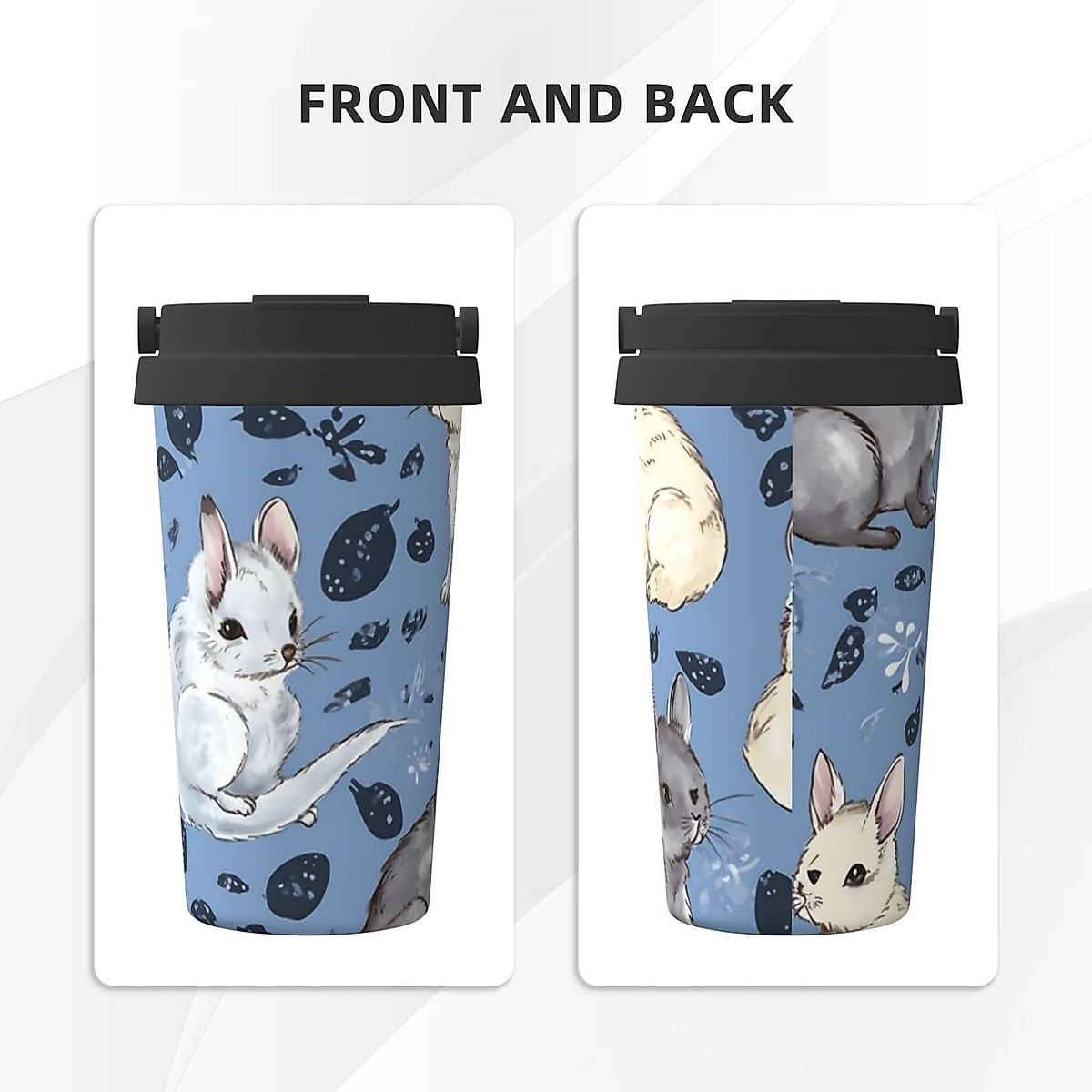 GHBNK Blue Chinchillas And Moon Travel Coffee Mug Stainless Steel Insulated Coffee Mug Double Wall Travel Coffee Cup Reusable Insulated Tumbler with Lid for Iced and Hot Drinks