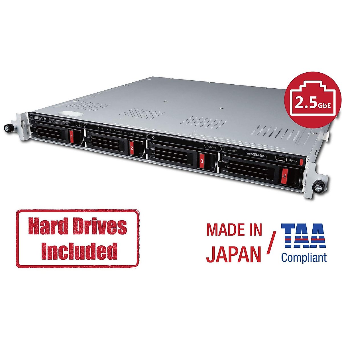 BUFFALO TeraStation Essentials 4-Bay Rackmount NAS 32TB (4x8TB) with HDD Hard Drives Included 2.5GBE / Computer Network Attached Storage/Private Cloud/NAS Storage/Network Storage/File Server