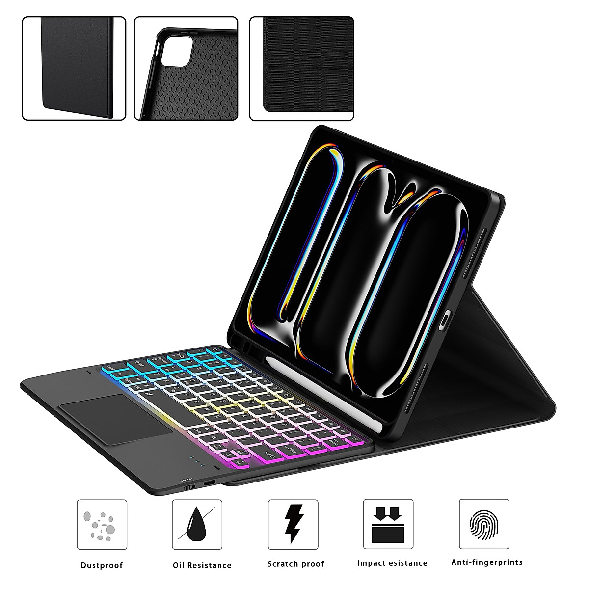 for iPad Air 11 inch (M2) 2024 & iPad Pro 11 inch 4/3/2/1.Generation & iPad Air 5/4 10.9 inch Case with Detachable Keyboard : 7 Color Backlight Tablet Keyboard Cases with Touchpad & Pencil Holder