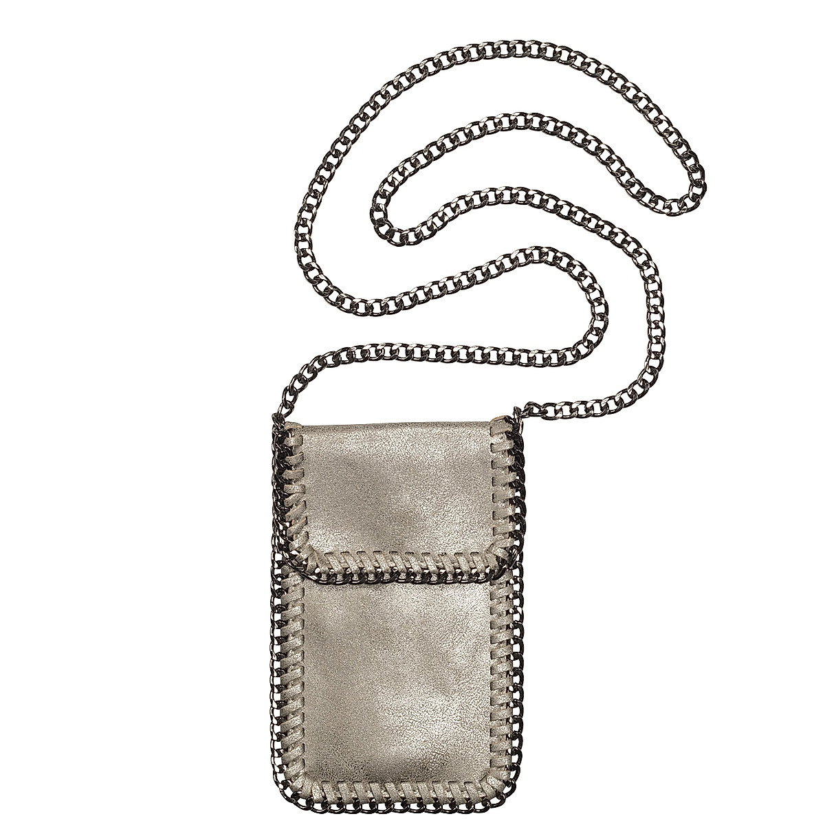 Amy & Aly Cellphone Bag Crossbody Slip Case for Smartphone with Chain Trim & Strap (Matte Silver)