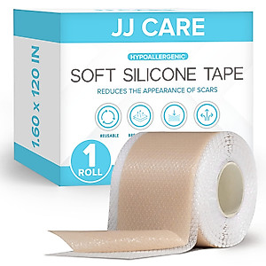 JJ CARE Soft Silicone Tape, 1.6” x 120” Flexible Silicone Scar Tape, Medical Grade Silicone Strips for Scars, Washable & Reusable Scar Tape for Surgical Scars, Latex-Free Scar Tape