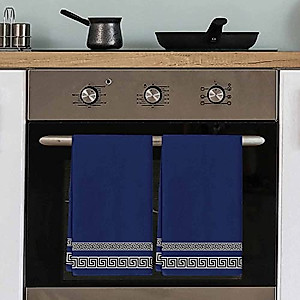 VDLBT Kitchen Towels Geometric Greek Key Dish Cloth Fingertip Bath Towel Navy Blue Hand Drying Soft Tea Towel 18x28in 2PCS