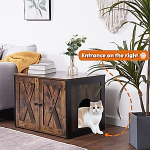 Dwanton Litter Box Enclosure, Cat Litter Box Furniture Hidden, Reversible Entrance Can Be on Left or Right Side, Wooden Cat Washroom Indoor, Rustic Brown, 27.6 Inches
